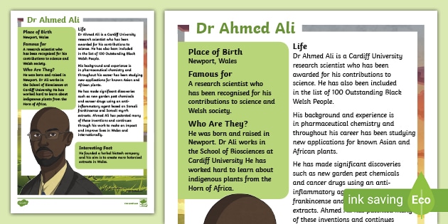 Dr Ahmed Ali Fact File (teacher made)