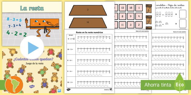 Pack de recursos: restas hasta el 10 (teacher made)