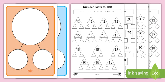 Number Facts to 100 Part Whole Activity and Worksheet Pack
