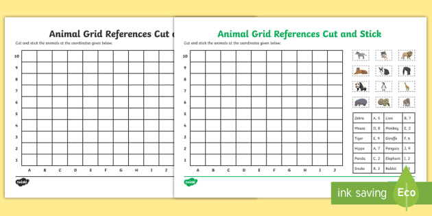 Animal Grid Reference Cut and Stick Activity - Animal Grid References ...