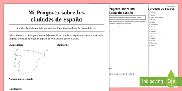 Cities of Spain Research Project Worksheet / Worksheet