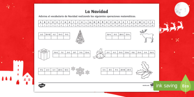 Guess Christmas Vocabulary With Maths Worksheet / Worksheet Spanish