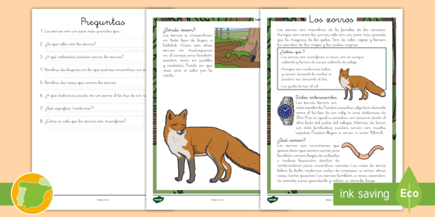 Comprensión lectora: Los zorros (Teacher-Made)