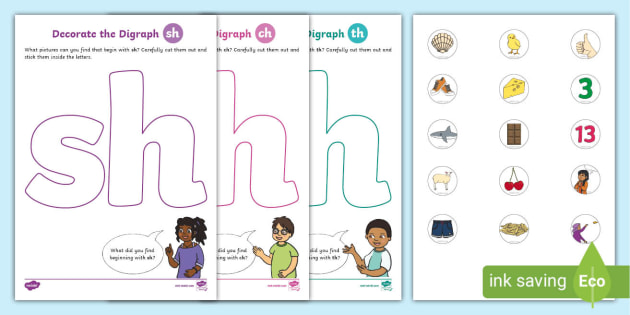 sh, ch, th Initial Sounds Cutting Skills Activity