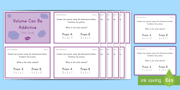 Volume Can Be Additive Challenge Cards - volume, cube, cubic