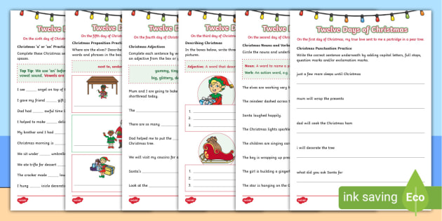 12 Days of Christmas Grammar, Punctuation and Spelling F-2