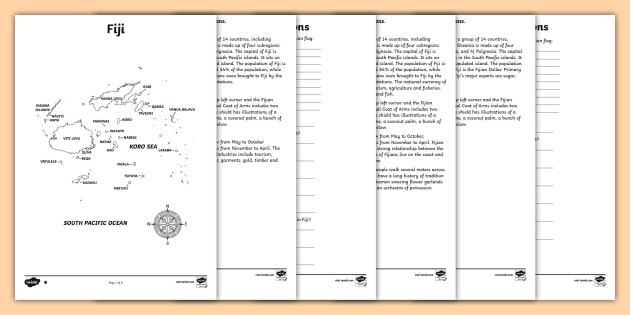Diverse and Connected World - Fiji Comprehension Worksheet