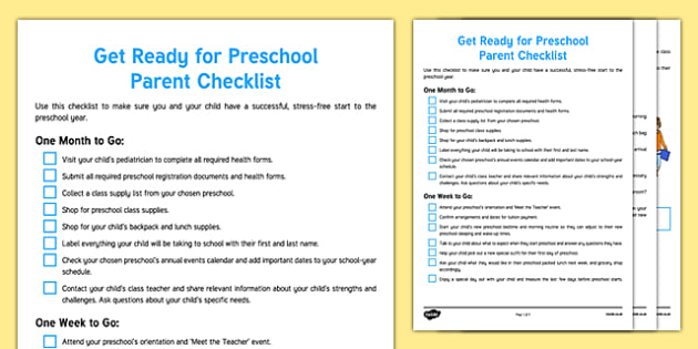 Get Ready for Preschool Parent Checklist