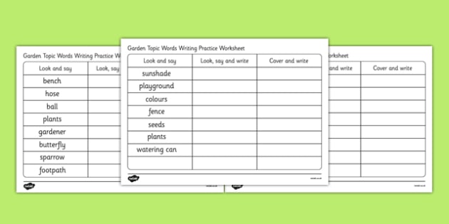 Garden Vocabulary Writing Practice Worksheet