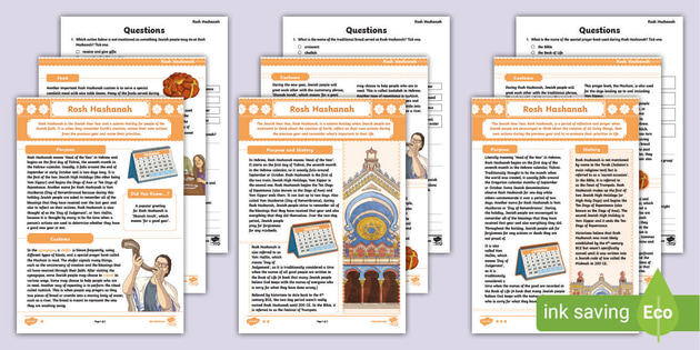 UKS2 Rosh Hashanah Reading Comprehension Activity