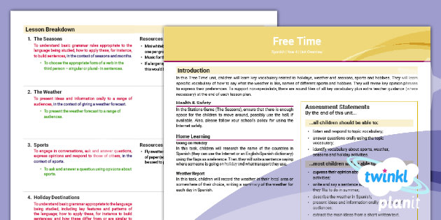 👉 PlanIt Year 4 Spanish Medium-Term Plan: Free Time