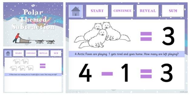 Polar Regions Themed Subtraction PowerPoint - polar, subtraction