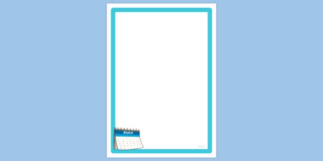 FREE! - Simple Blank July on Calendar Page Border | Twinkl