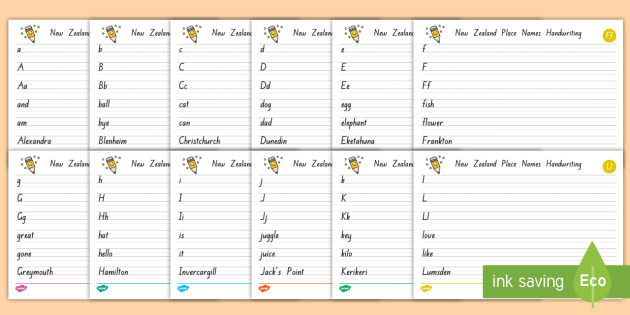 New Zealand Place Names Handwriting Cards