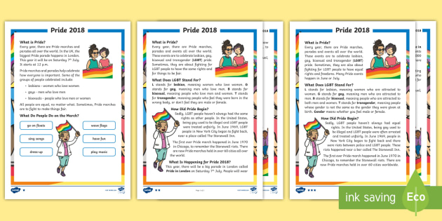 KS1 Pride 2018 Differentiated Reading Comprehension Activity