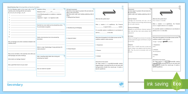 Edexcel Chemistry GCSE Topic 4: Extracting Metals and Equilibria Foundation
