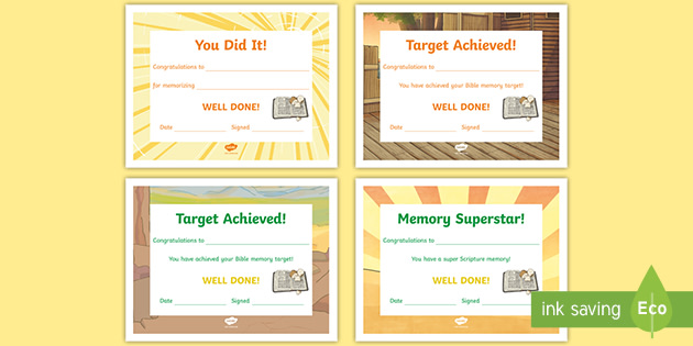 Bible Memory Certificate (teacher made)