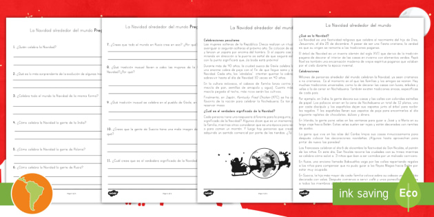 Comprensión lectora: La Navidad alrededor del mundo