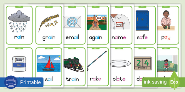 Grade 3 Phonics ai a_e ay Flashcards (teacher made)