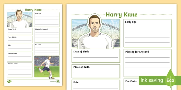 Harry Kane Fact File Template Teacher Made