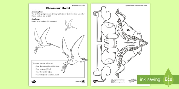 Pterosaur Model Worksheet / Activity Sheet - amazing fact august, kS1 ...
