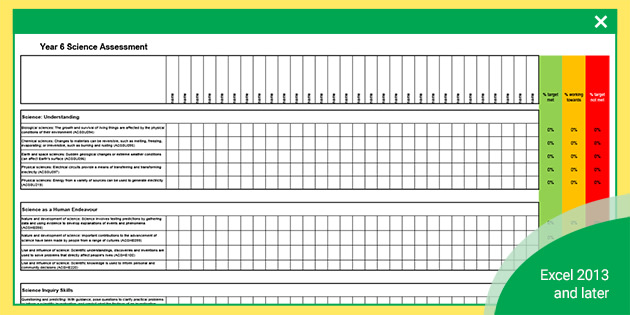 WA Curriculum Year 6 Science Assessment Tracker