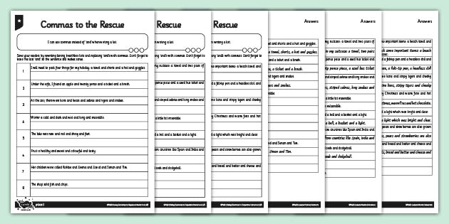 Using Commas Worksheet Commas In Lists Worksheet | Teaching Resources