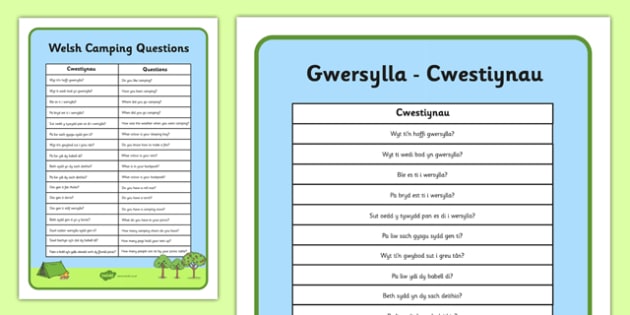 Welsh Camping Vocabulary Questions (teacher made)