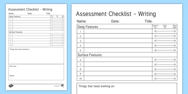 Blank Marking Form for Writing Checklist