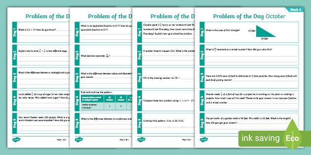 Fifth Grade Math Problem of the Day - October Activity