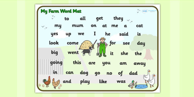Farm Themed Foundation Stage 2 Word Mat (teacher made)