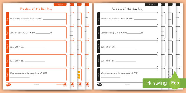 Second Grade Math Problem of the Day - May Activities