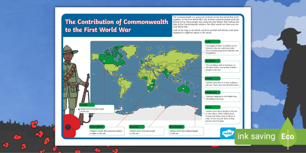 EYFS The Contribution of Commonwealth to the First World War Map Display