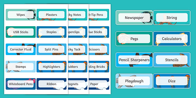Ocean Drawer Peg Labels (teacher made)