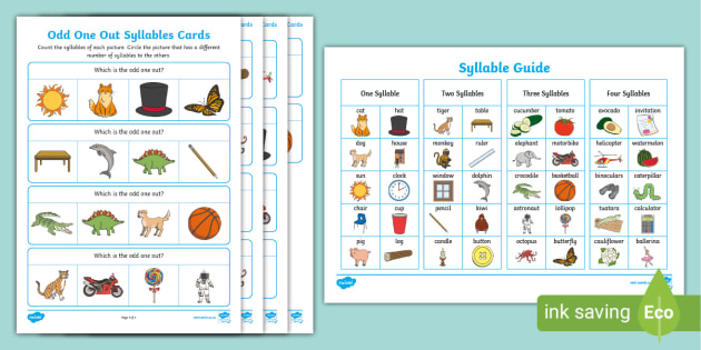 Odd One Out Syllables Cards (teacher made)