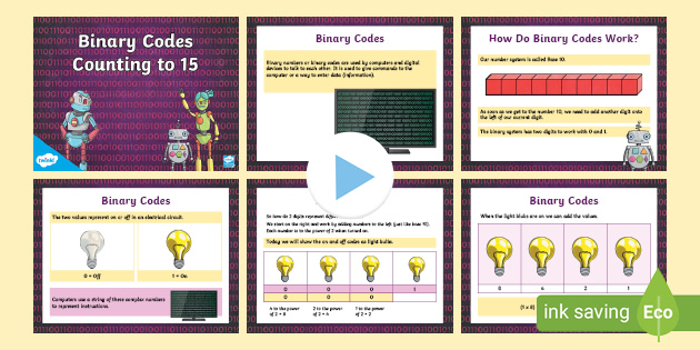 Binary Codes Counting to 15 PowerPoint (teacher made)