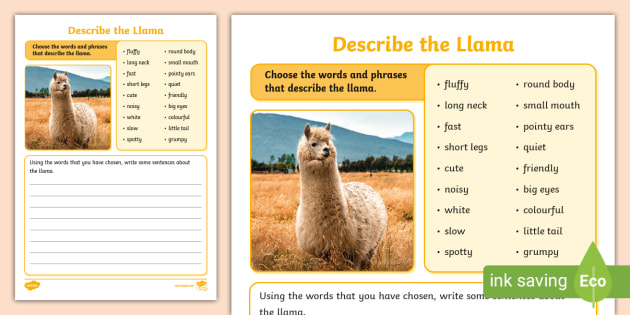* NEW * Describe the Llama Writing Activity (teacher made)