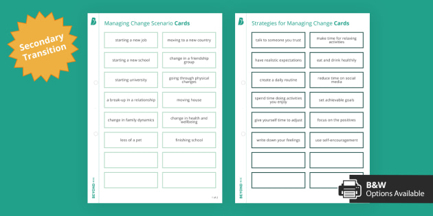 Managing Change Card Sort | Year 7 Transition | Beyond