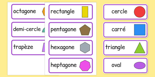2D Shape Word Cards French (teacher made)