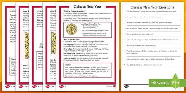 KS1 Chinese New Year Differentiated Reading Comprehension Activity ...