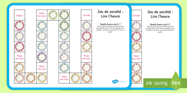 Jeu de société : Heure(s), et demi(e) - Lire l'heure - L'heure,time,, jeu