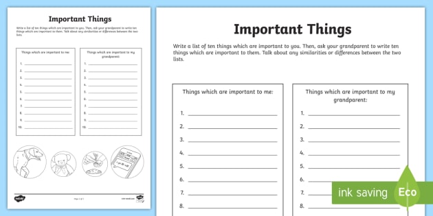 KS2 Things Important to Me and My Grandparent Worksheet / Worksheet