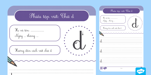 Phiếu tập viết chữ d in thường lớp 1