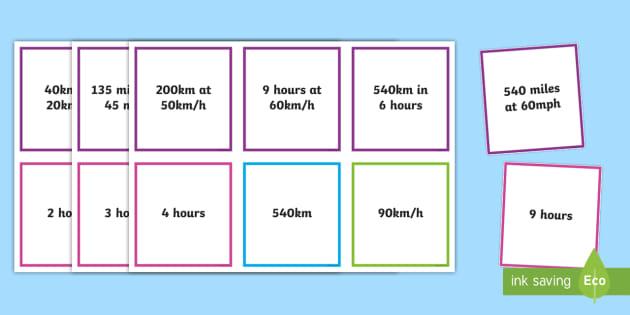 Time, Distance and Speed Matching Cards (teacher made)