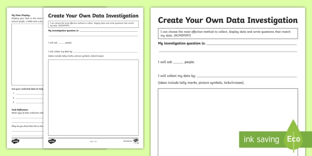 Create Your Own Data Investigation Worksheet / Worksheet - English Create Your Own Data Investigation Worksheet / Worksheet - English