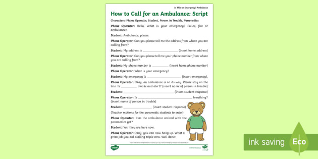 How to Call for an Ambulance Play Script to Support Teaching on Is This An