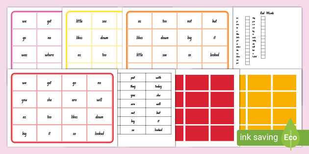 New Zealand Red Sight Words Bingo
