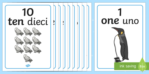 Winter Themed Number Posters 1-10 Word and Number English/Italian - Winter