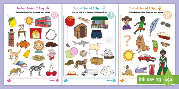 Initial Sounds I Spy Digraphs ch, sh, qu Activity Pack