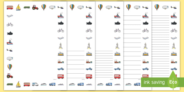 Transport Portrait Page Border Pack - Transport Full Page Borders ...
